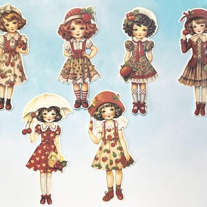 Fussy Cut Artsy Cherry Girls, Paper Dolls, Set of 6, 3 Sets Available ...