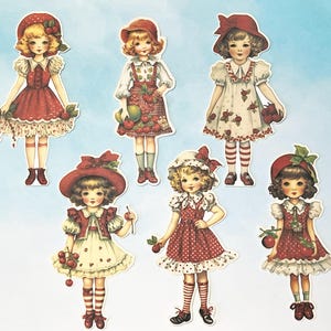 Fussy Cut Artsy Cherry Girls, Paper Dolls, Set of 6, 3 Sets Available ...