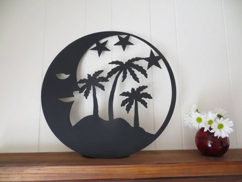 Half Moon, Stars and Palm Trees CNC Plasma Cut Circle Metal Art Wall ...