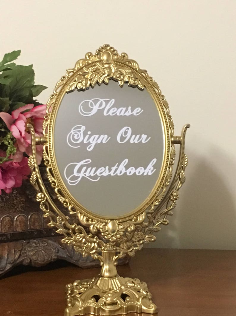 Ornate Mirror With Decal Inscription/please Sign Our Guestbook | Etsy