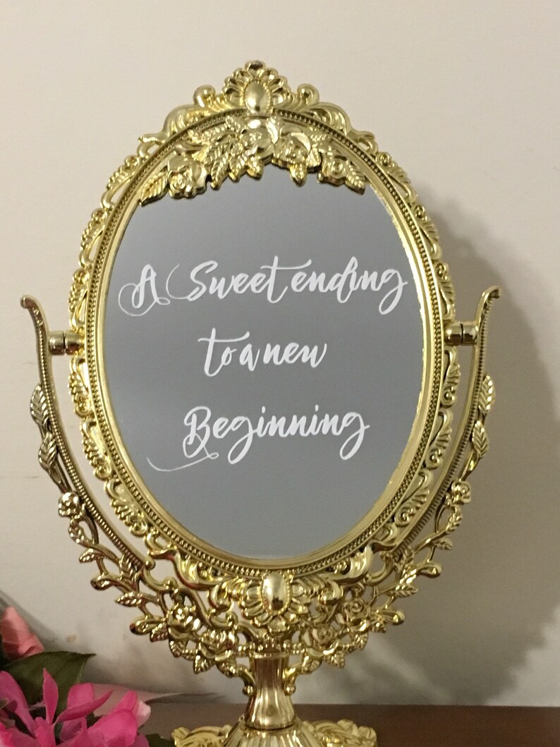 Mirror with inscription/ A sweet ending to a new beginning | Etsy