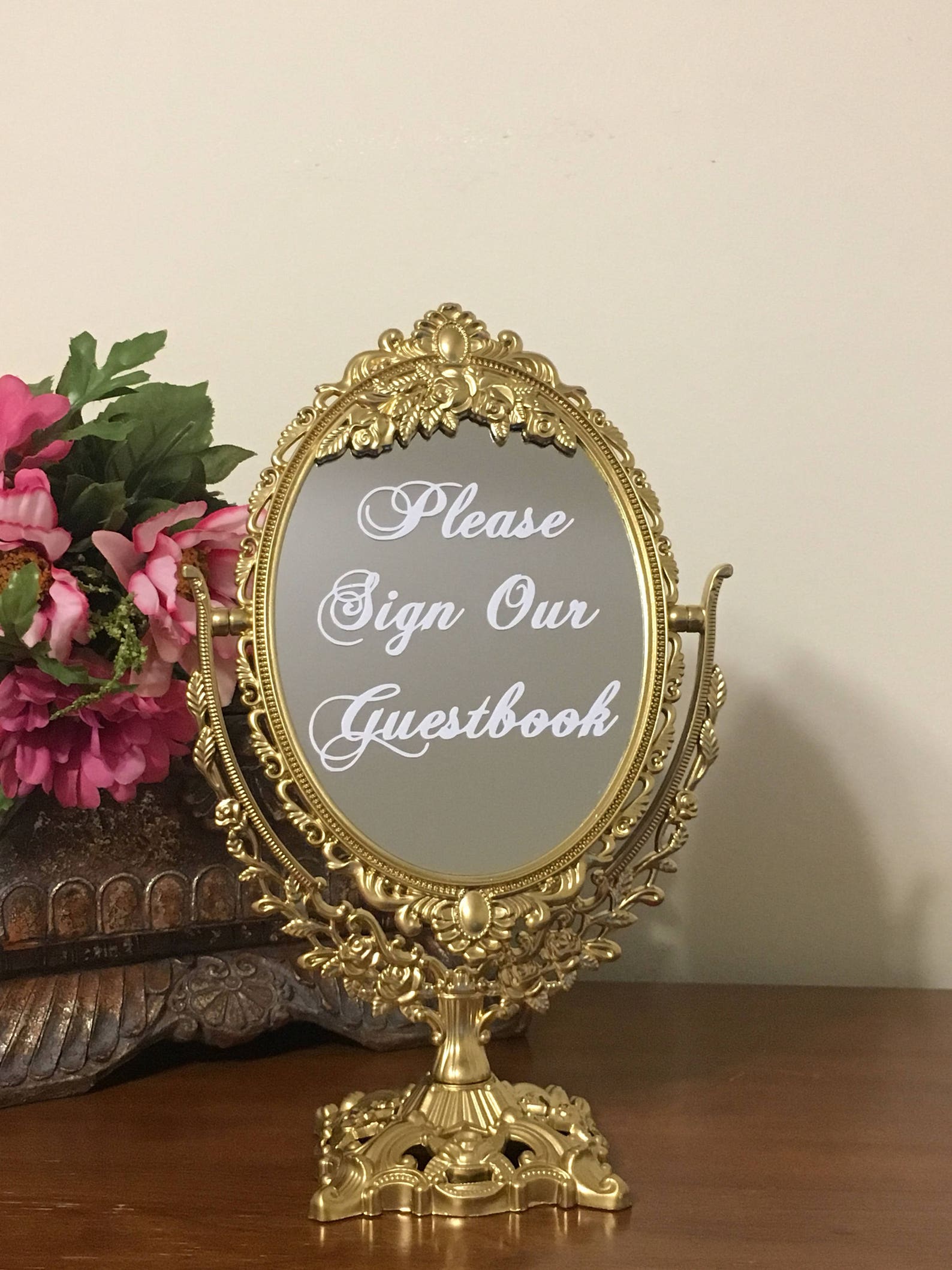 Ornate Mirror With Decal Inscription/please Sign Our Guestbook | Etsy