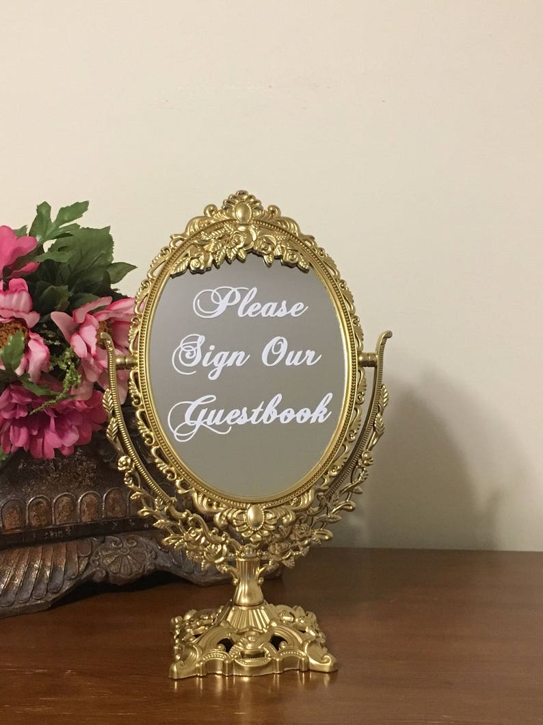 Ornate Mirror With Decal Inscription/please Sign Our Guestbook - Etsy