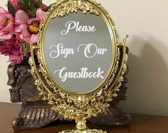 Ornate Mirror With Decal Inscription/please Sign Our Guestbook | Etsy