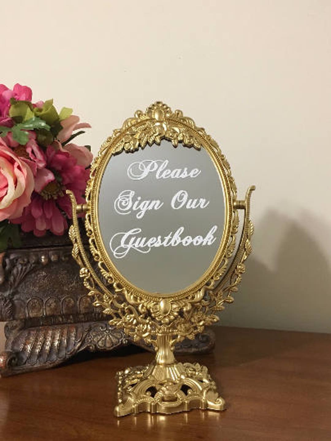Ornate Mirror With Decal Inscription/please Sign Our Guestbook Mirror ...