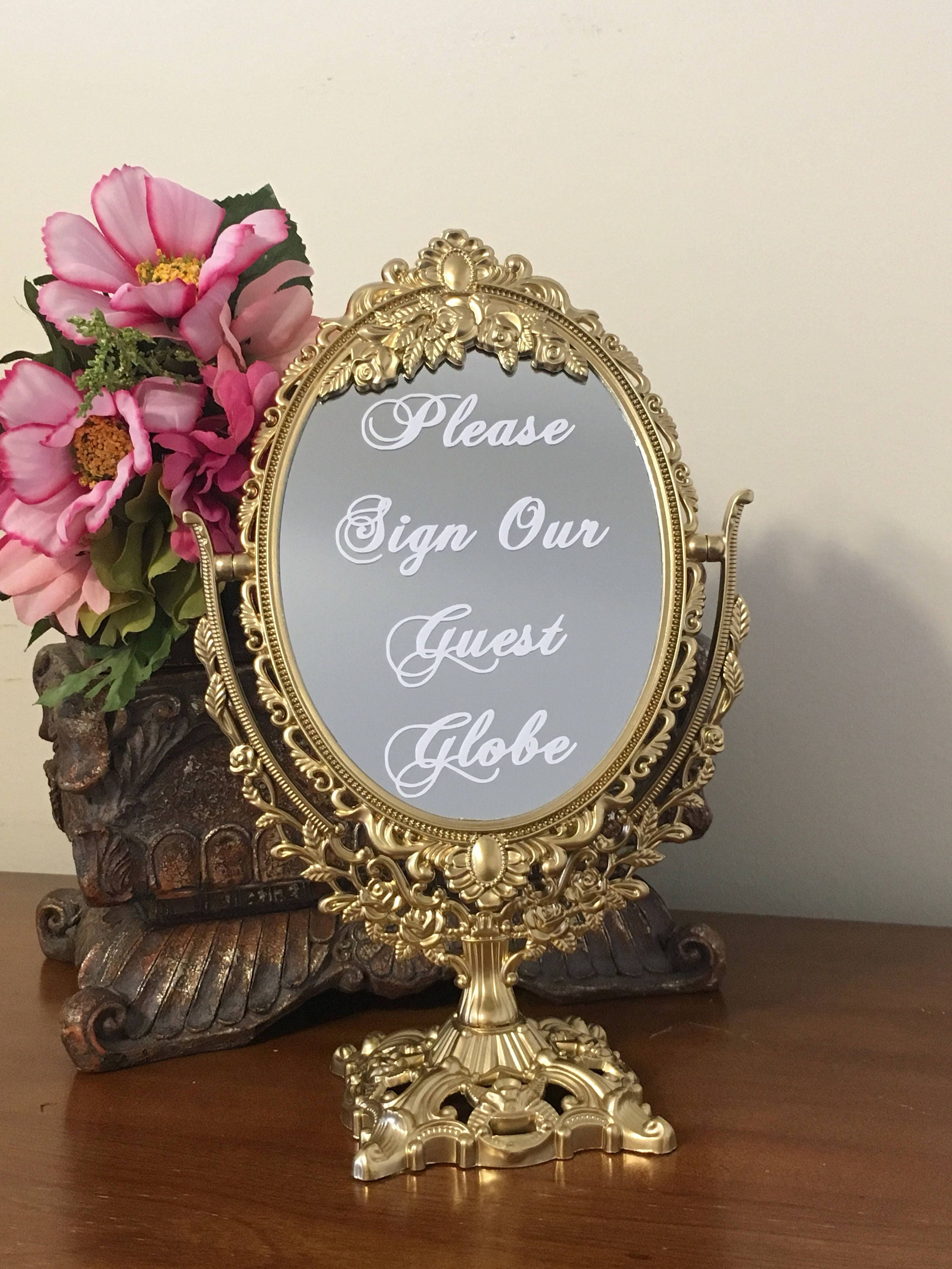 Please Sign Our Guest Globe Mirror Sign/fairytale Mirror With - Etsy