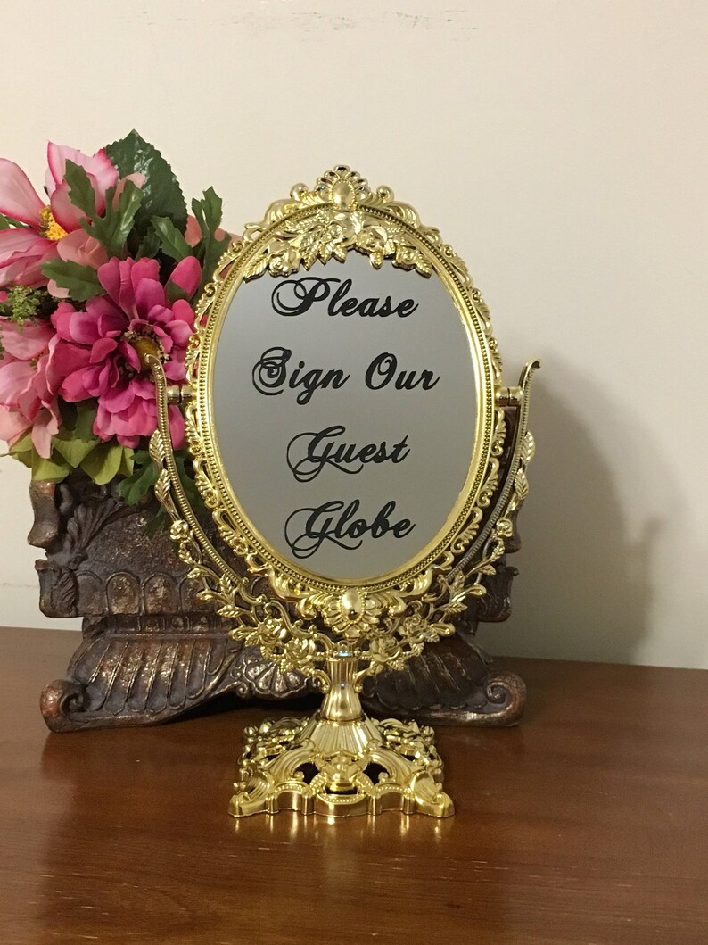Please Sign Our Guest Globe Mirror Sign/fairytale Mirror With - Etsy