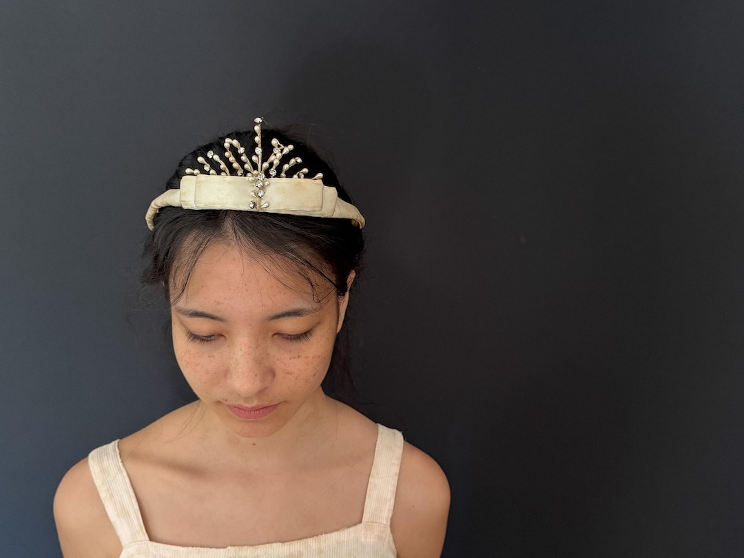 1920s Homemade Wedding Crown Silk Ribbon Rhinestones Wax Buds, French ...
