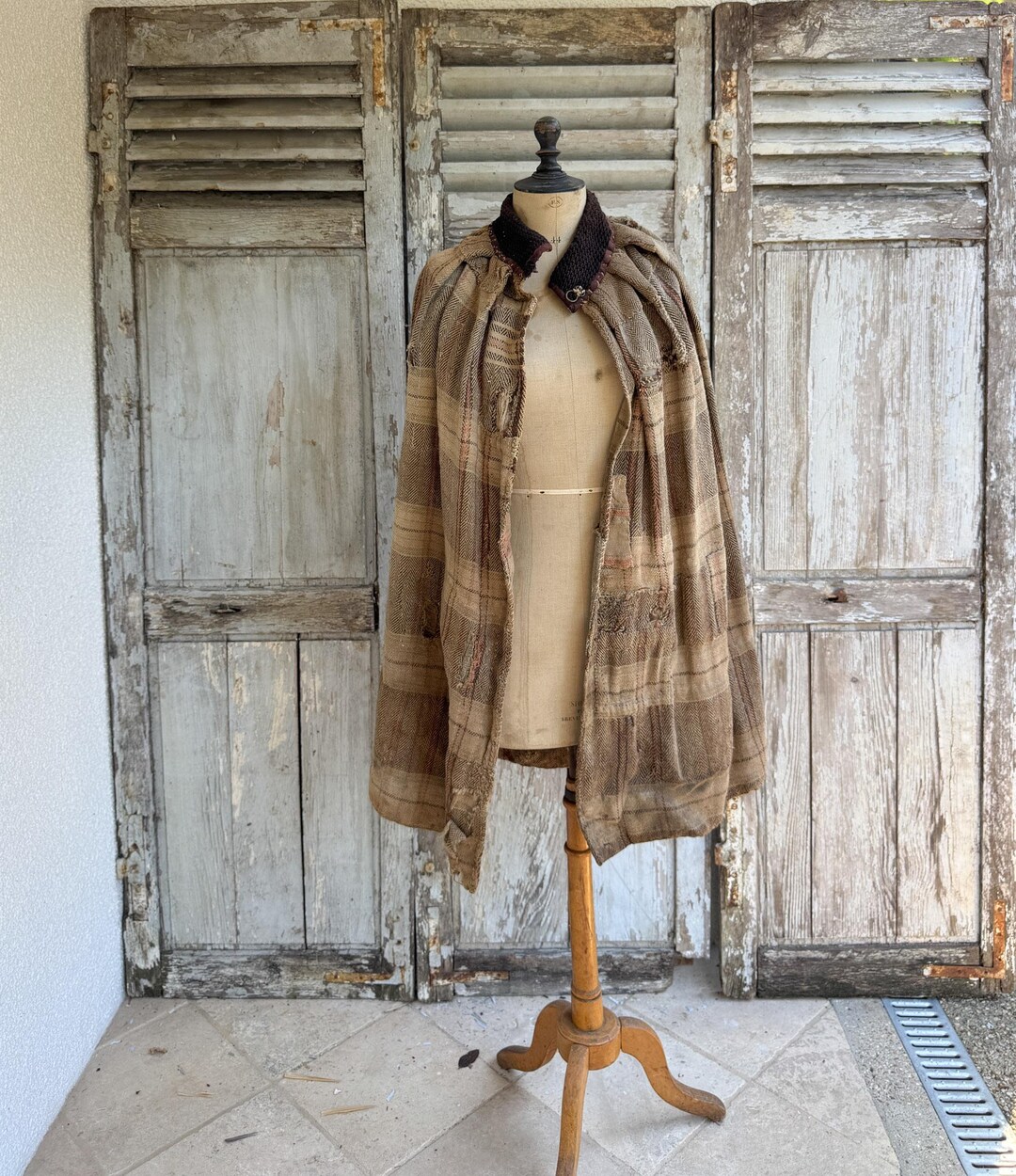 Rare French Shepherd Cloak, 1800s Chore Coat, Vintage Wool Tartan Cape ...
