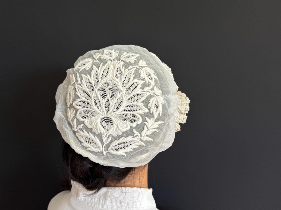 1800s French Bridal Bonnet, Antique Embroidered Lace Cap - Etsy