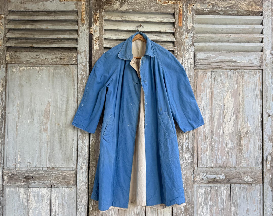 Vintage Chore Coat, French Bleu De Travail Workwear Overcoat, Cotton ...