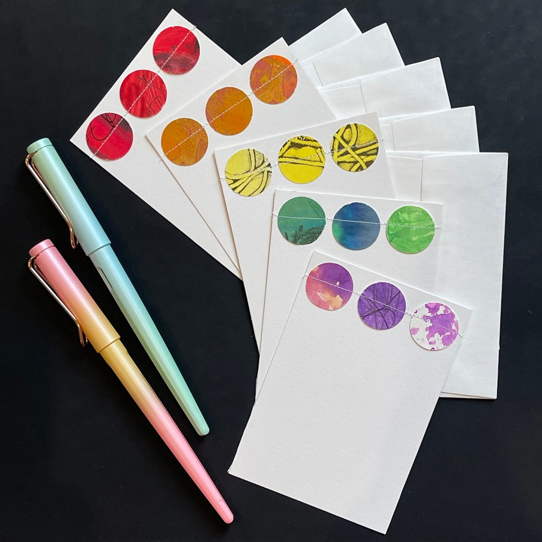 Rainbow Upcycled Dot Note Cards - Set of 5 - With Envelopes - Etsy