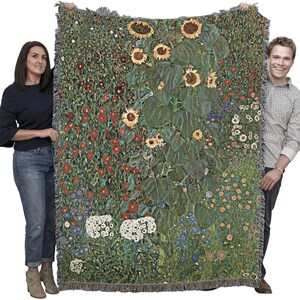 Farm Garden With Sunflowers by Gustav Klimt Blanket Throw, Woven From ...