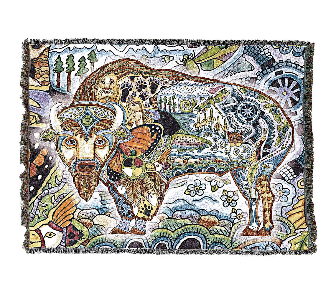 Bison Woven Tapestry Blanket, Native American Inspired, Pacific ...