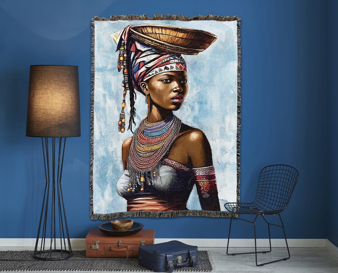 Powerful African Woman Woven Tapestry Throw Blanket Cotton Made in USA ...