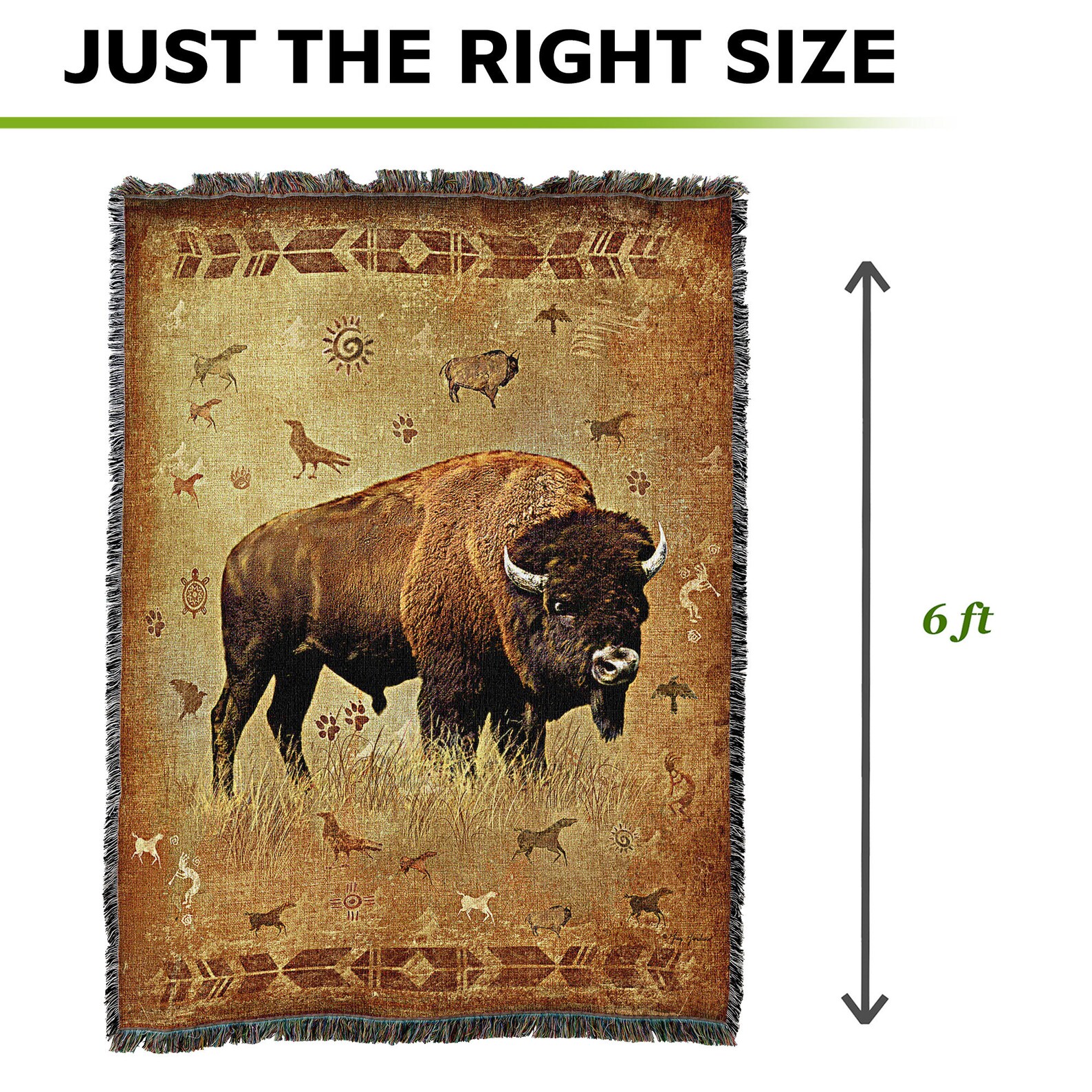 Bison - Greg Giordano - Cotton Woven Blanket Throw - Made in the USA ...