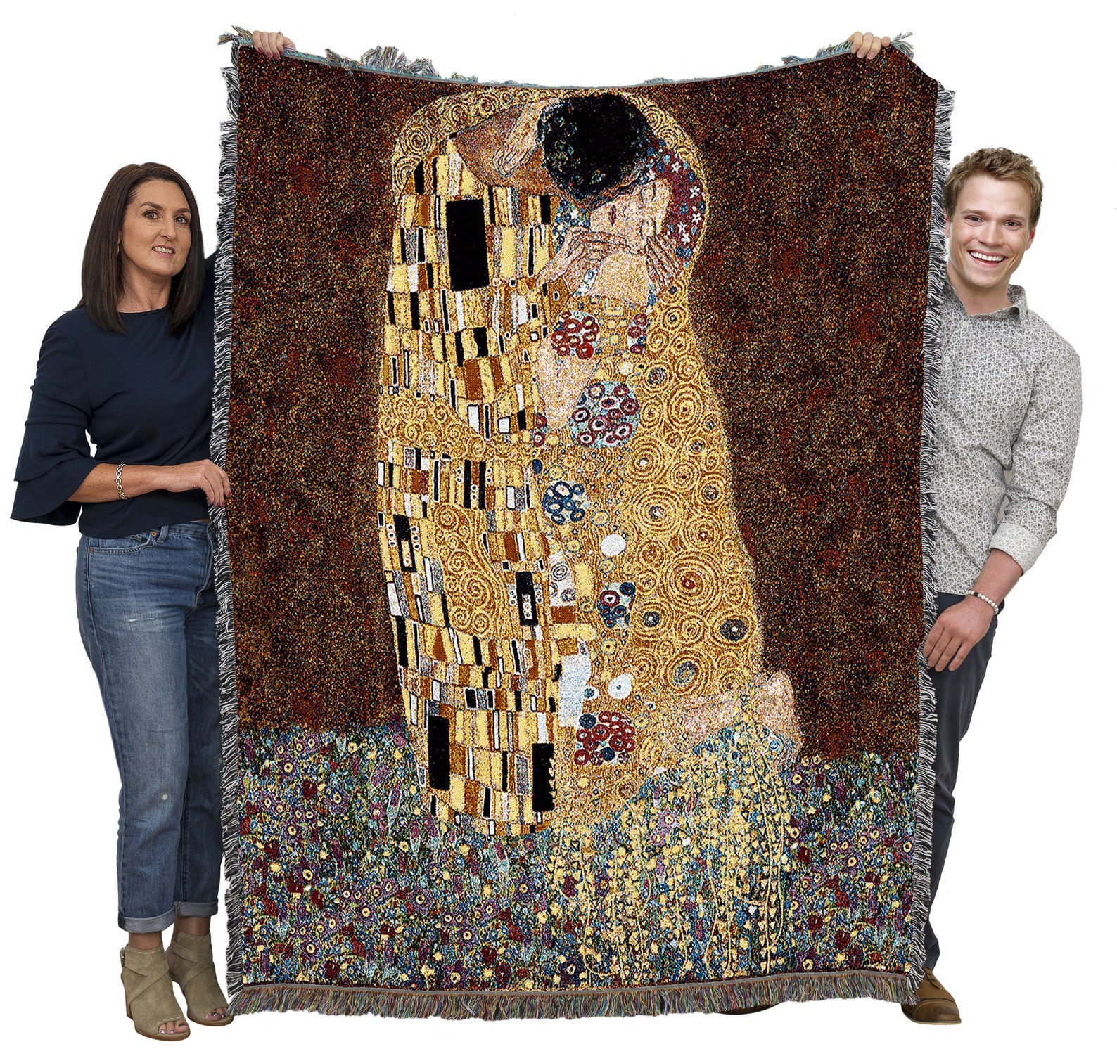 The Kiss - Gustav Klimt - Cotton Woven Blanket Throw - Made in the USA ...