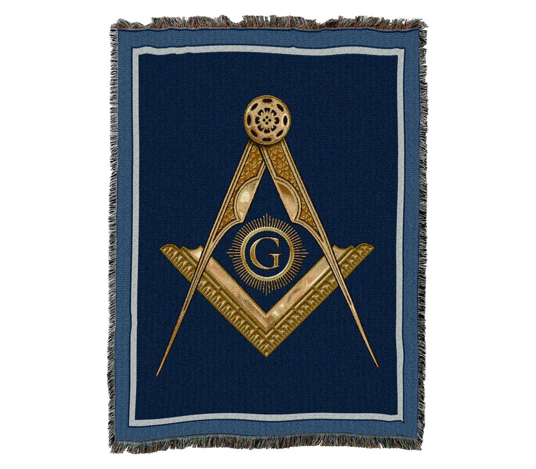 Masonic Gold Square and Compass - Cotton Woven Blanket Throw - Made in ...