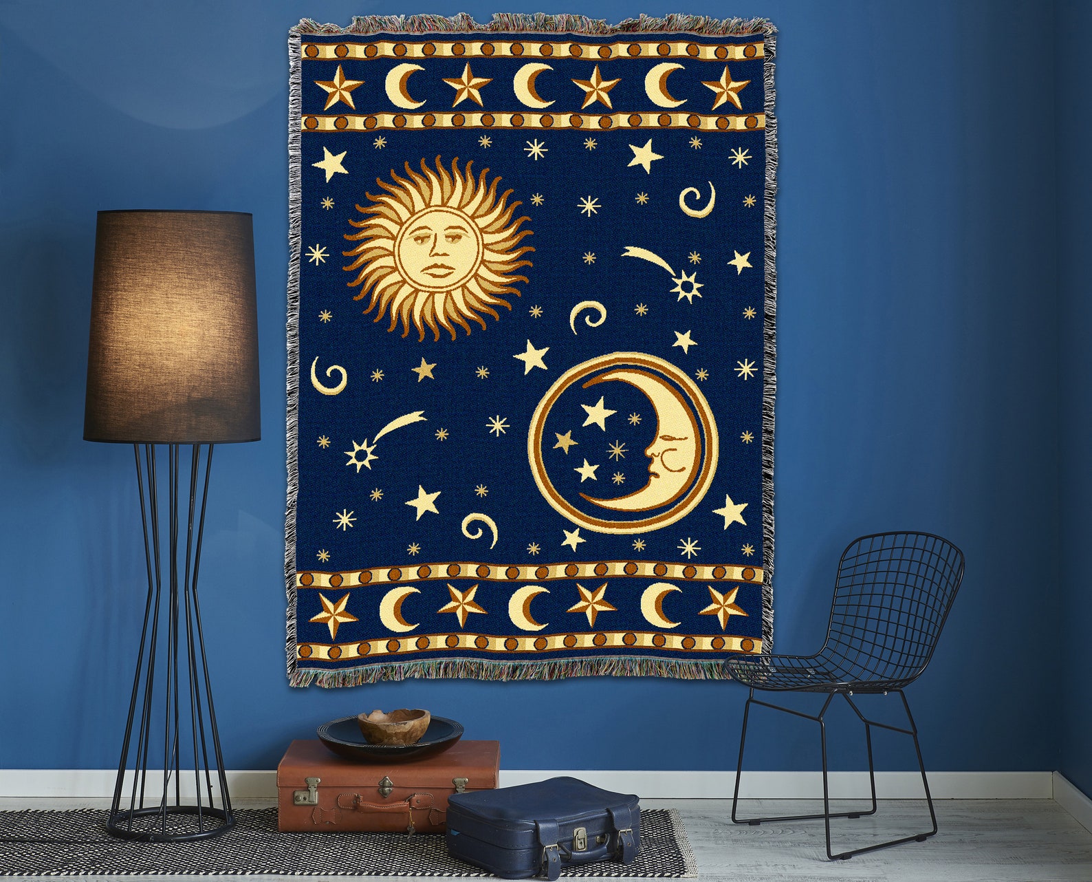 Moon Sun and Stars Woven Tapestry Throw Blanket Large Soft | Etsy