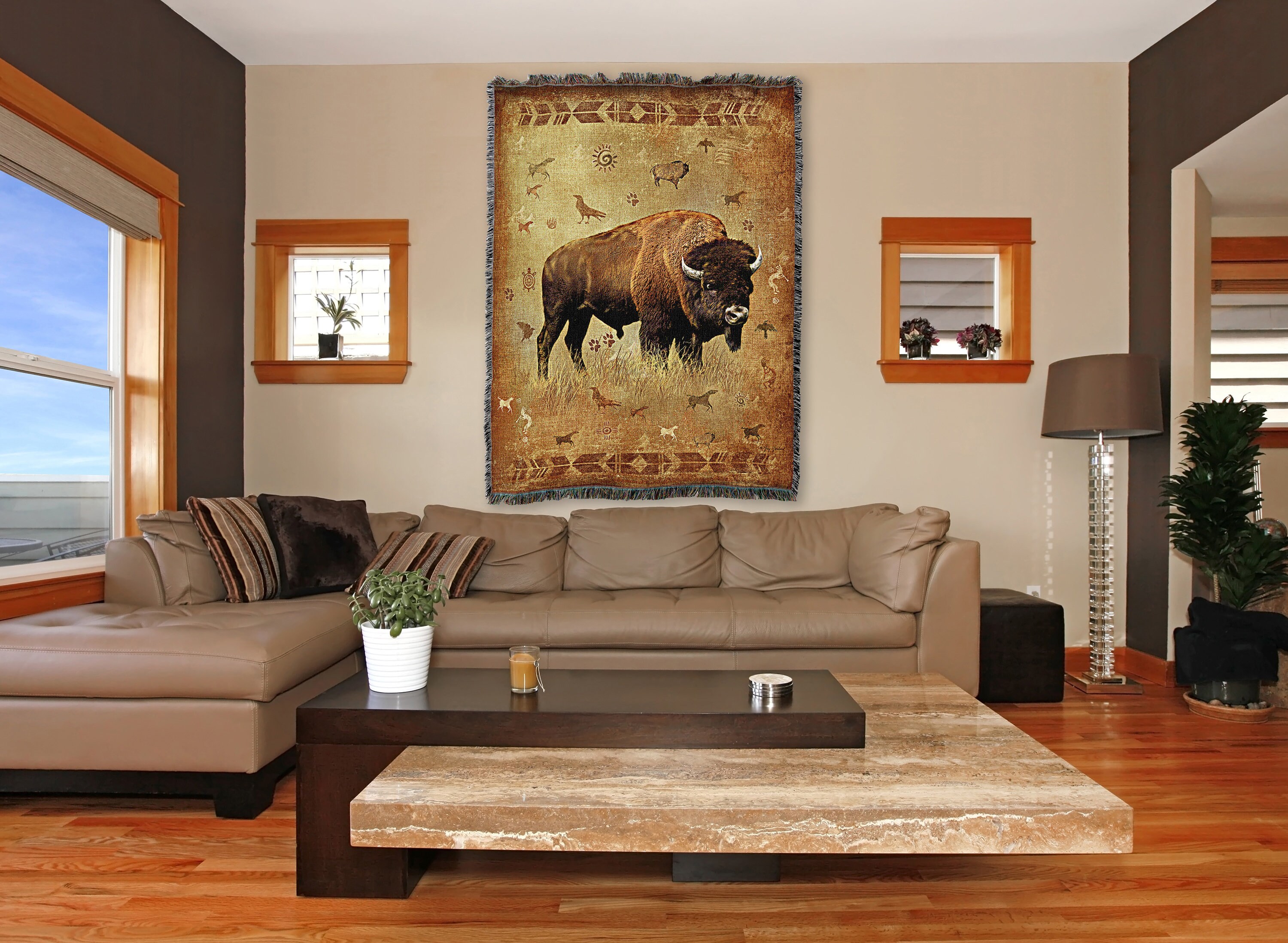 Bison - Greg Giordano - Cotton Woven Blanket Throw - Made in the USA ...