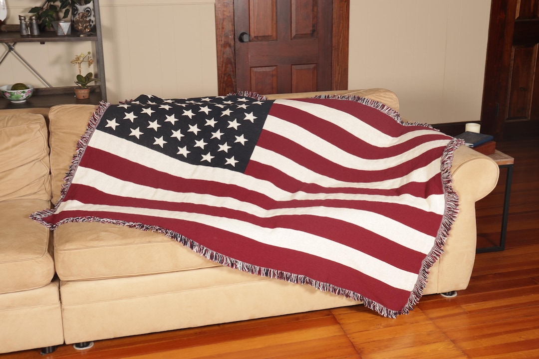 American Flag Woven Tapestry Throw Blanket, Large Soft Comforting ...