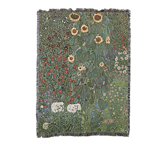 Farm Garden With Sunflowers by Gustav Klimt Blanket Throw - Etsy