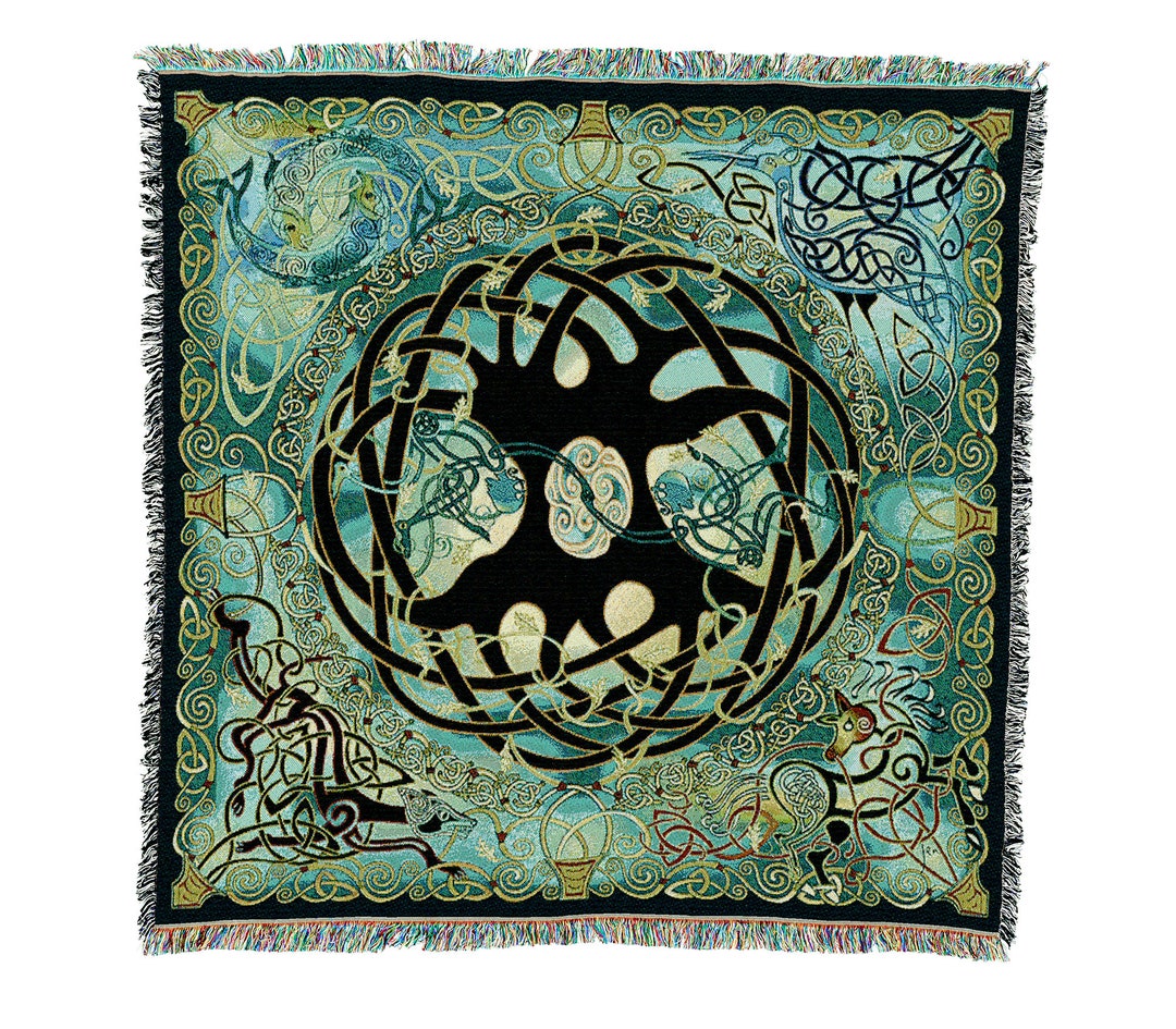 Irish Celtic Tree of Life Woven Tapestry Throw Blanket by Jen Delyth ...
