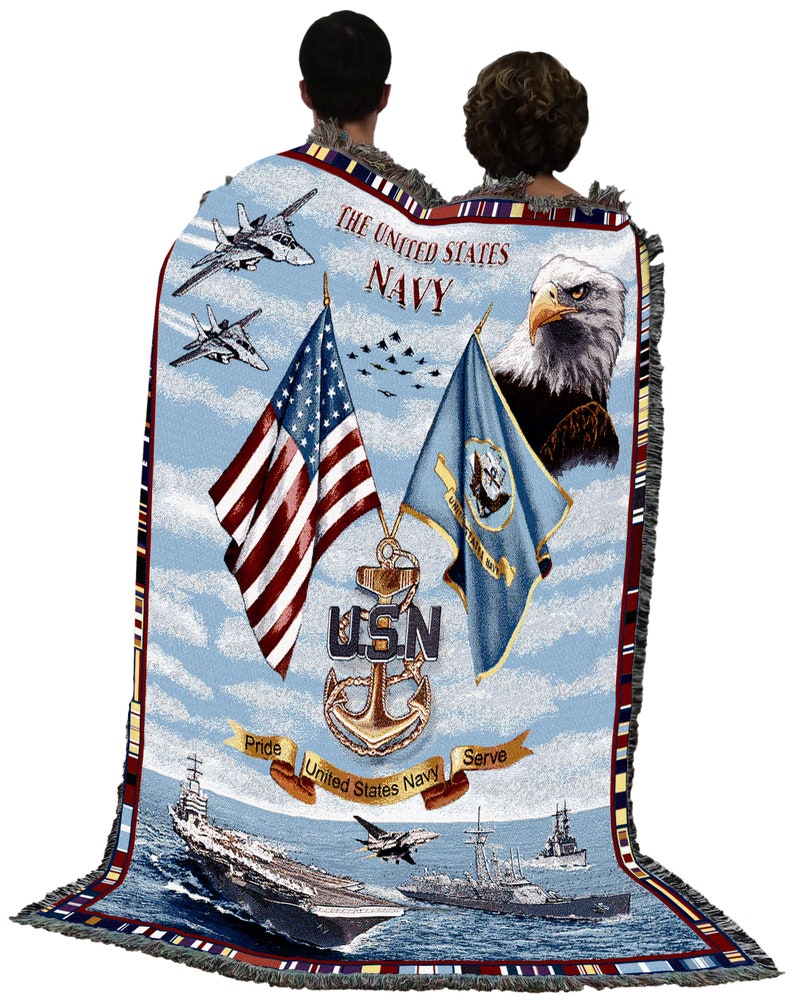 PCW - US Navy Blanket - Gift Military Tapestry Throw Woven From Cotton ...