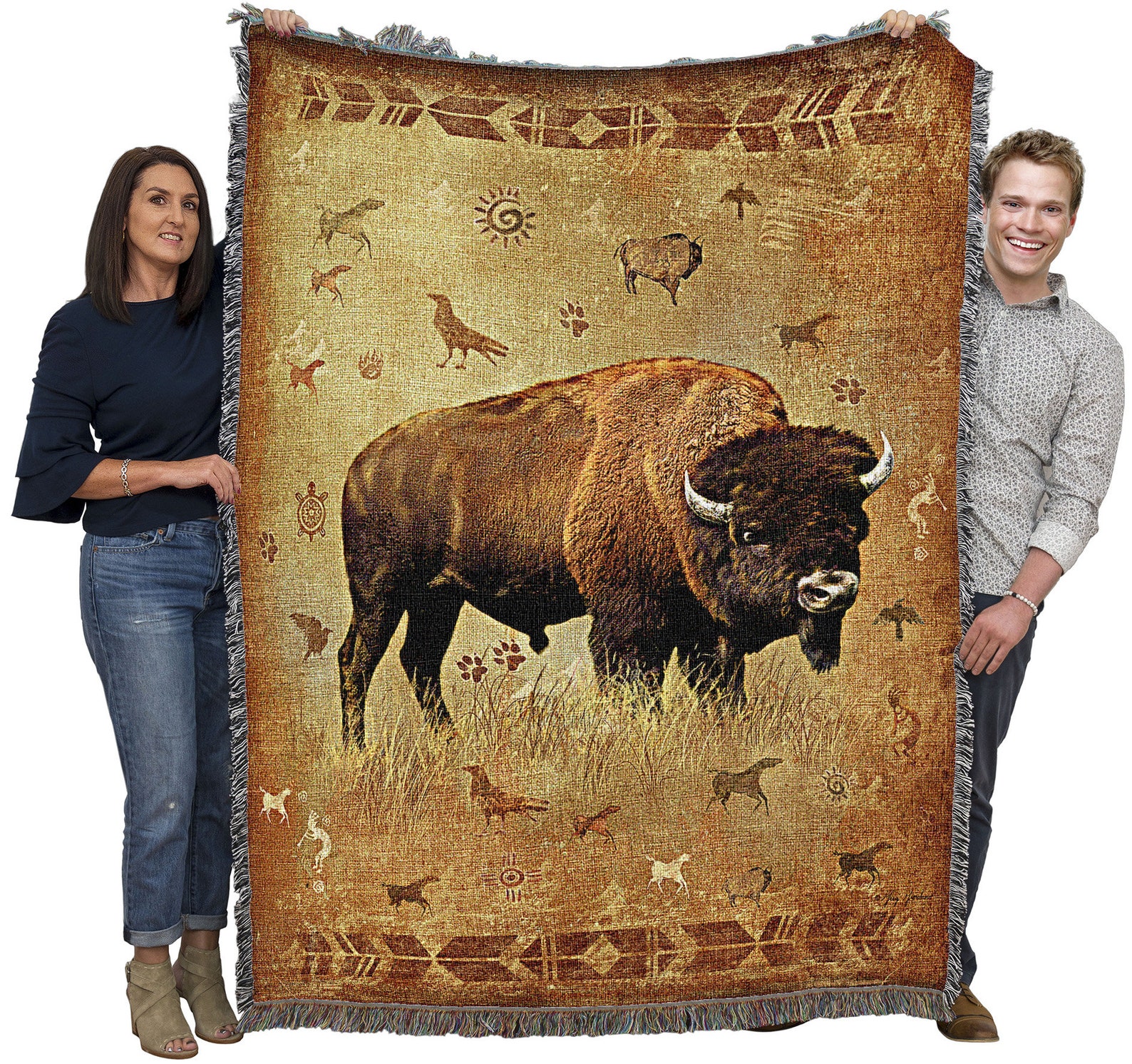 Bison - Greg Giordano - Cotton Woven Blanket Throw - Made in the USA ...