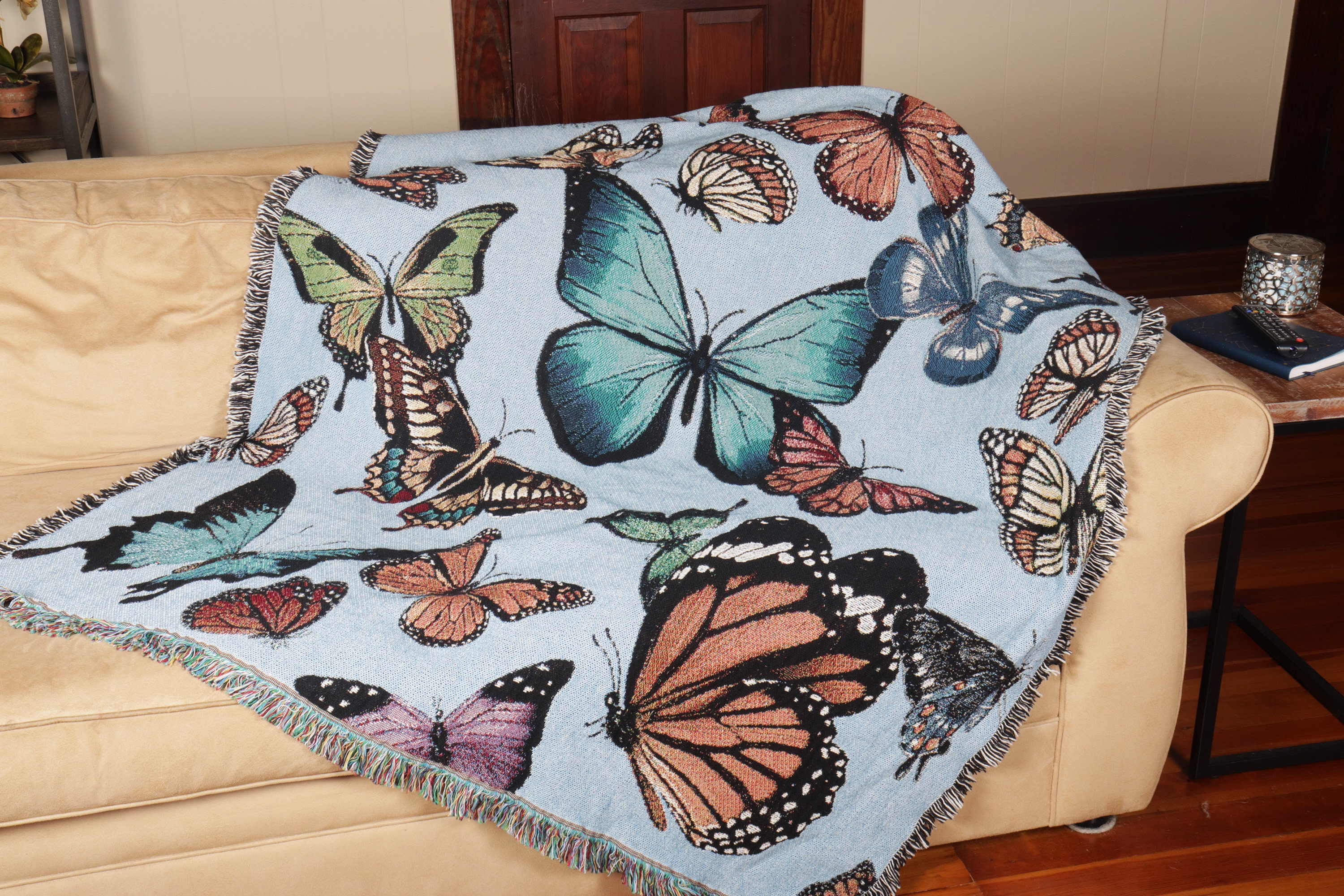 Butterflies in the Sky Tapestry Throw, Woven Blanket 100% Cotton Made ...