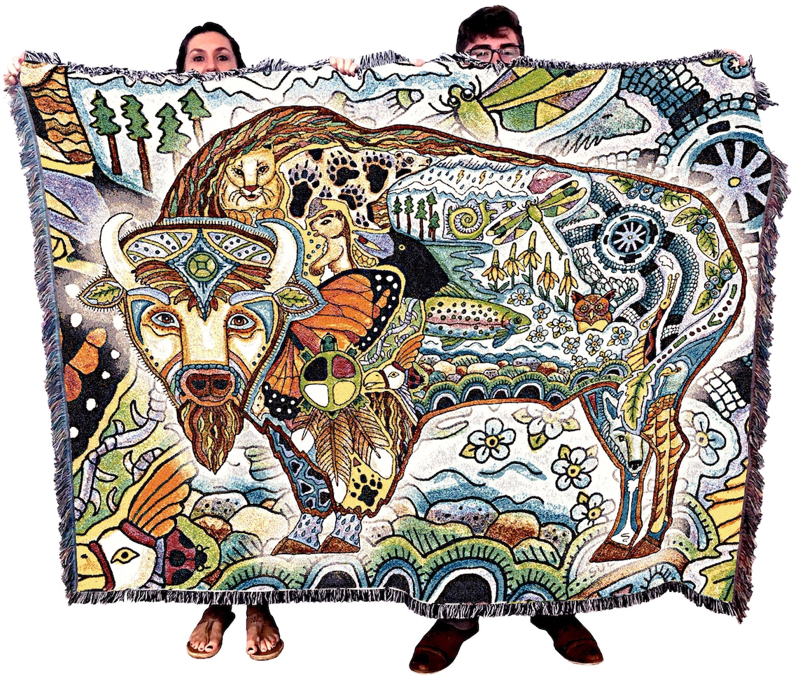 Bison Woven Tapestry Blanket, Native American Inspired, Pacific ...