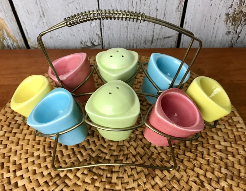 Rare Egg Holder Caddy Ceramic Triangle Salt and Pepper Shaker - Etsy