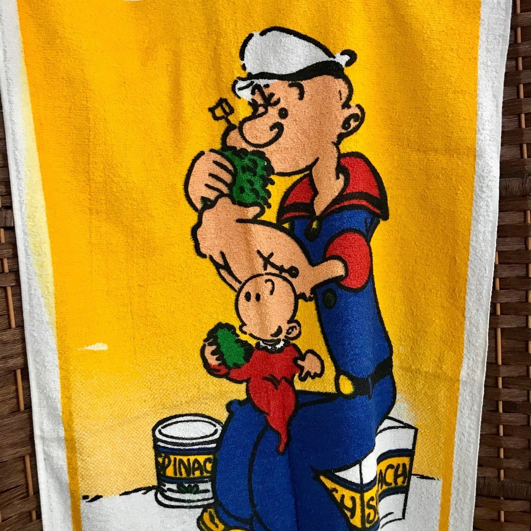 1980 Popeye and Swee'pea Eating Spinach 22x40 Inch Towel Like New King ...