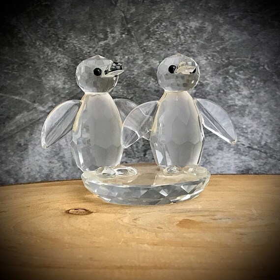 Glass Crystal Penguins Penguin Pair on Ice Floe Clear Frosted - Etsy