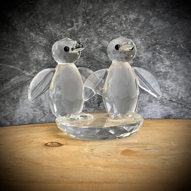 Glass Crystal Penguins Penguin Pair on Ice Floe Clear Frosted - Etsy