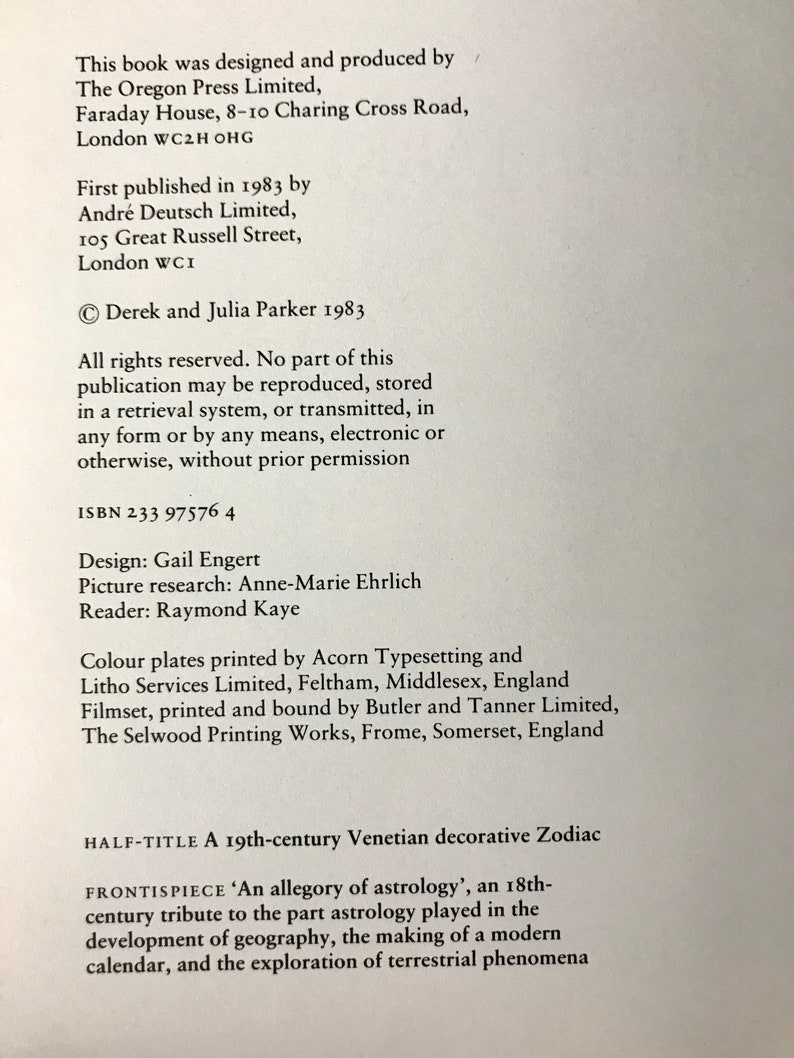 First Edition 1983 A History of Astrology Derek & Julia Parker ...