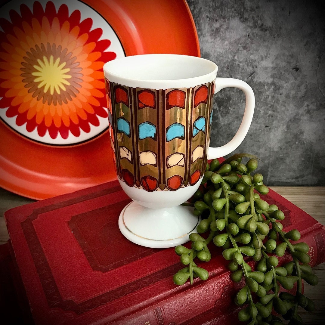 Holt-howard Footed Pedestal Ceramic Coffee Mug Tea Cup Gold Burnt ...