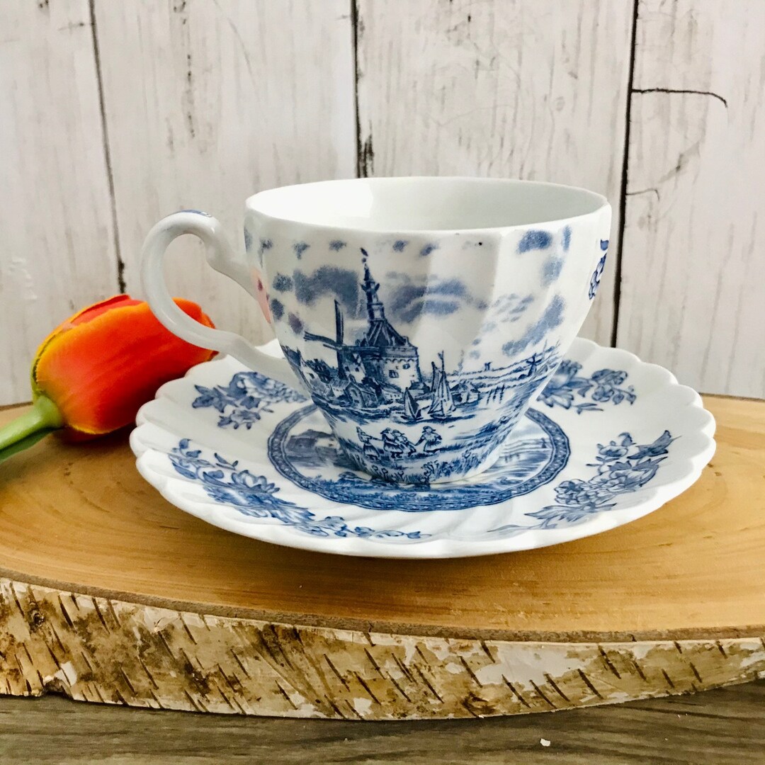 Tulip Time Tea Cup Teacup and Saucer Set Windmill Blue - Etsy