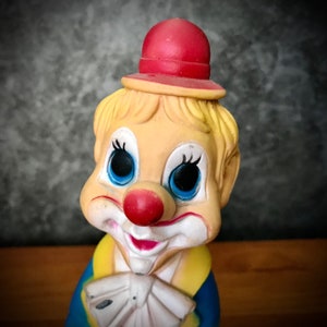 Squeaker Clown Rubber Made in Taiwan Vintage Toy Hobo Circus Blond Blue ...