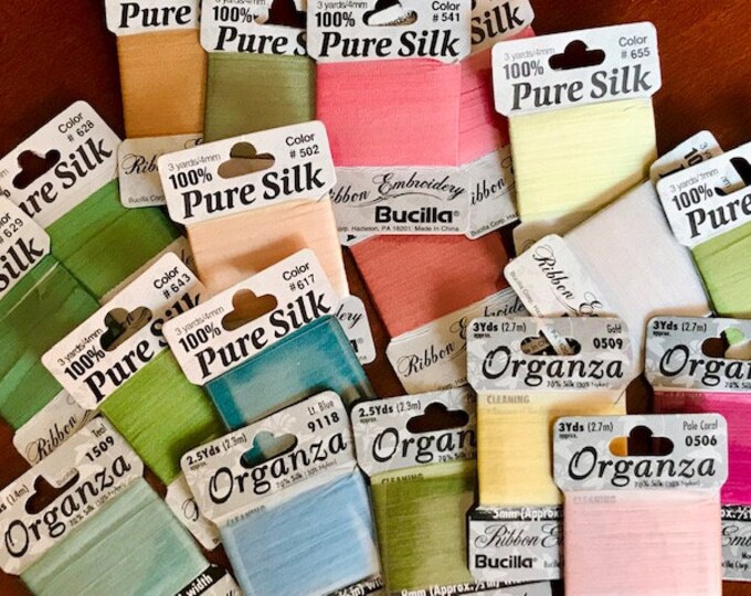 Lot of 19 Bucilla Pure Silk Embroidering Embroidery Ribbon and Organza ...