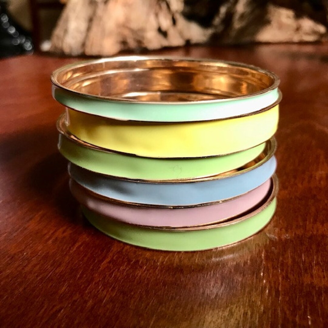 Lot of 6 Enamel Stacking Bangles Bracelets Pastel Green Mint Yellow ...