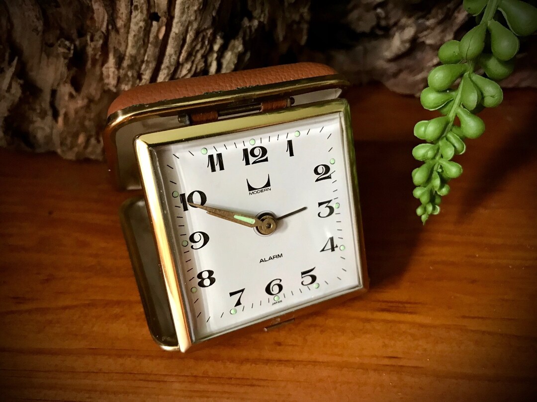 Glow in the Dark Made in Japan Travel Alarm Clock Brown Case Original ...