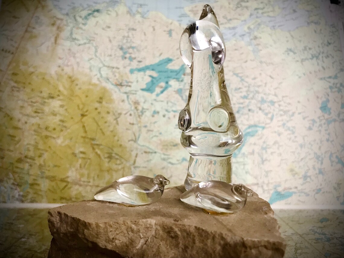 Inuit Figure Clear Glass Seals Seal Pups Stone Base Vintage - Etsy