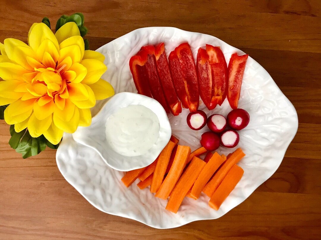 White Cabbage Leaf Tray for Crudites Snacks and Dip Genin Trudeau Two ...