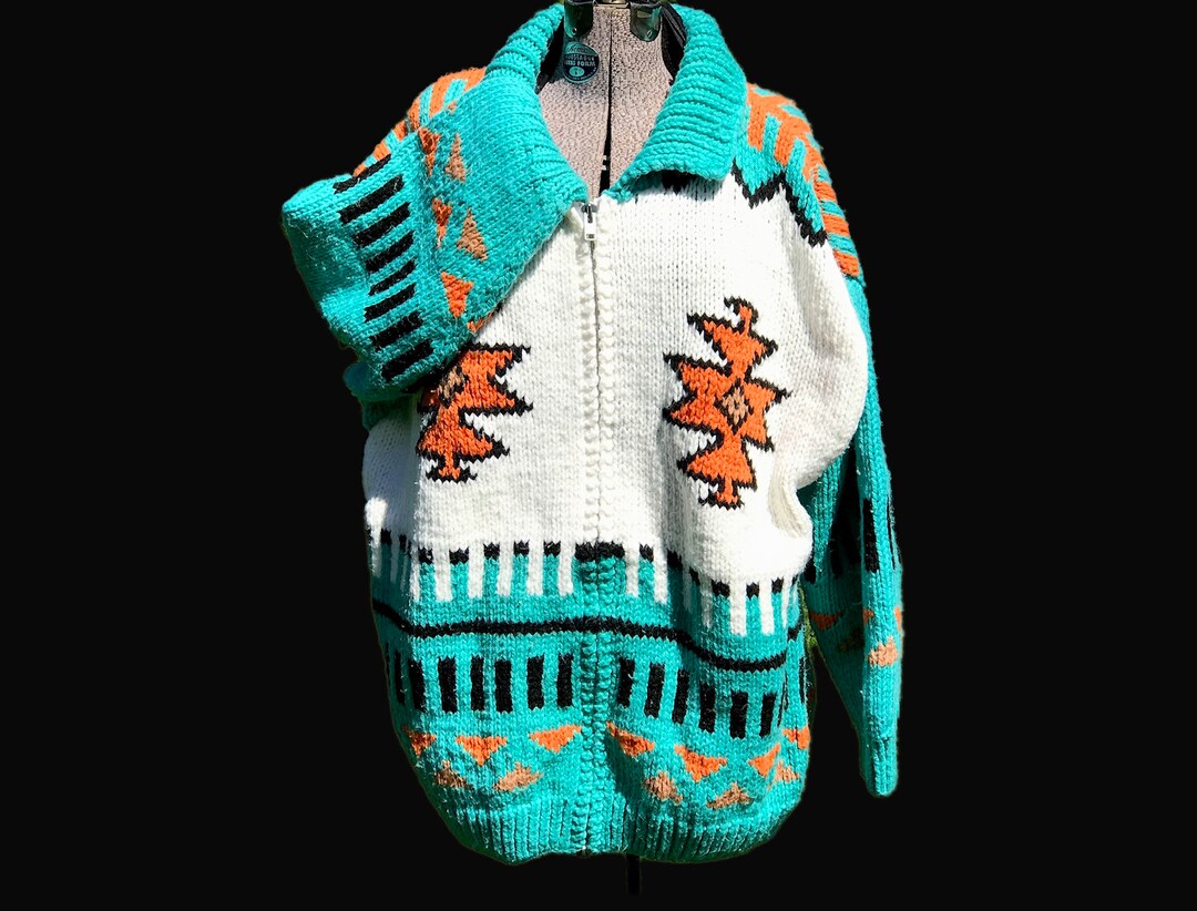 Oversized Handmade Knit Knitted Sweater Coat Navajo Aztec Native ...