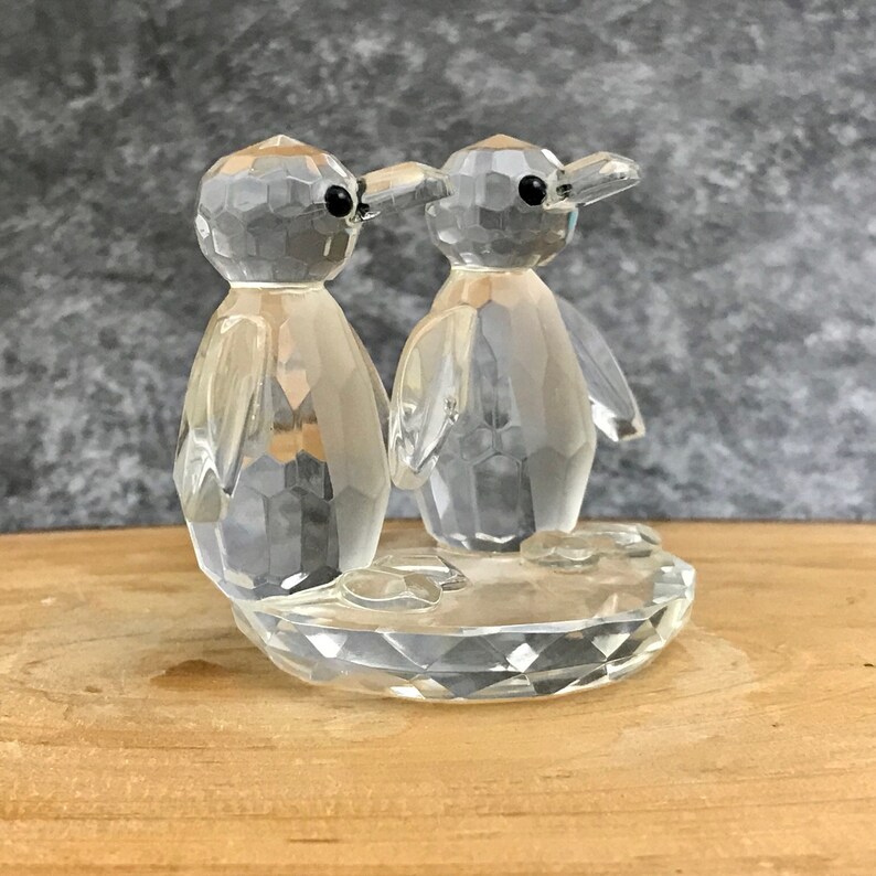 Glass Crystal Penguins Penguin Pair on Ice Floe Clear Frosted - Etsy