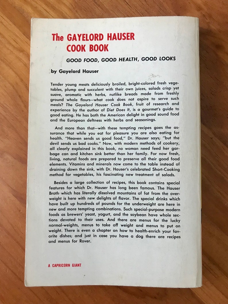 1963 the Gayelord Hauser Cook Book Recipes Cookbook Vintage Capricorn ...