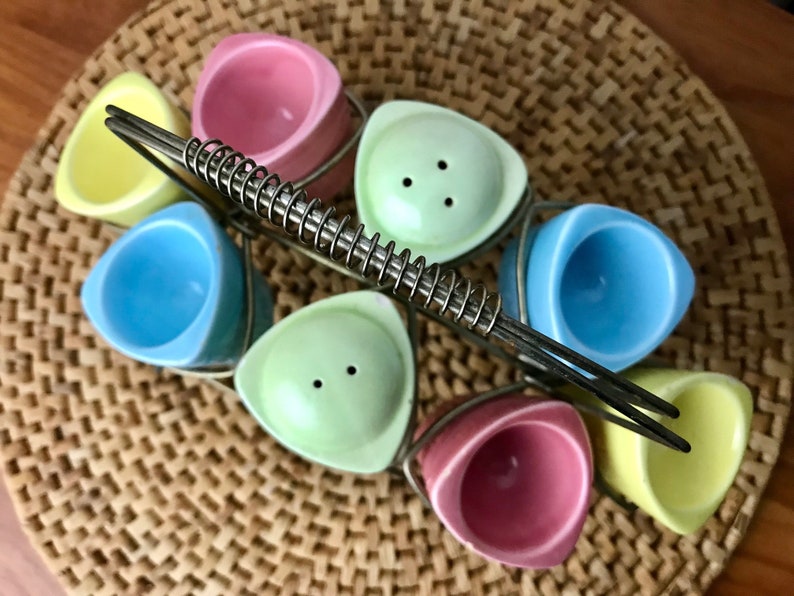 Rare Egg Holder Caddy Ceramic Triangle Salt and Pepper Shaker - Etsy
