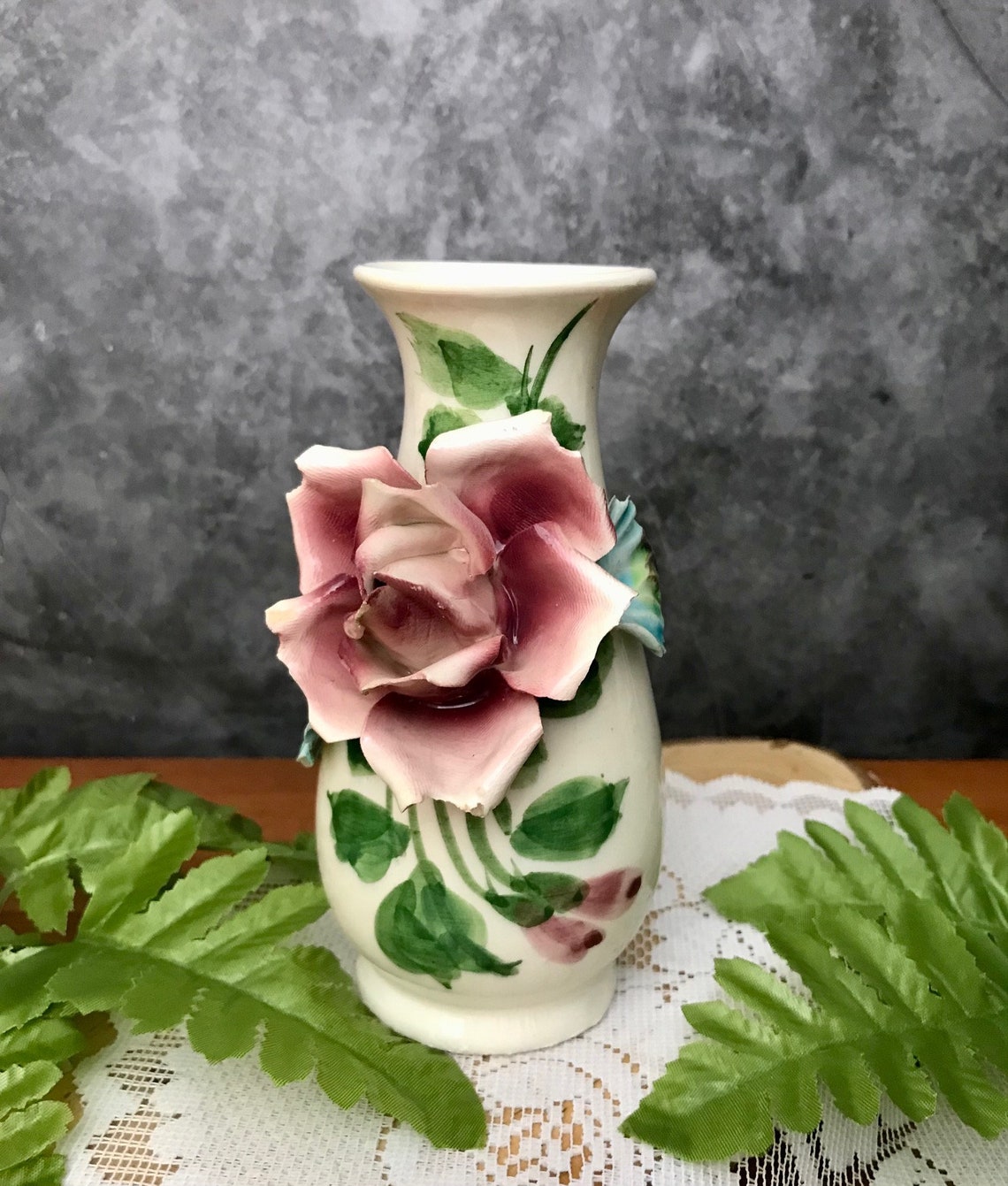Made in Italy Vase 3D Dimensional Applied Ceramic Pink Rose - Etsy Canada