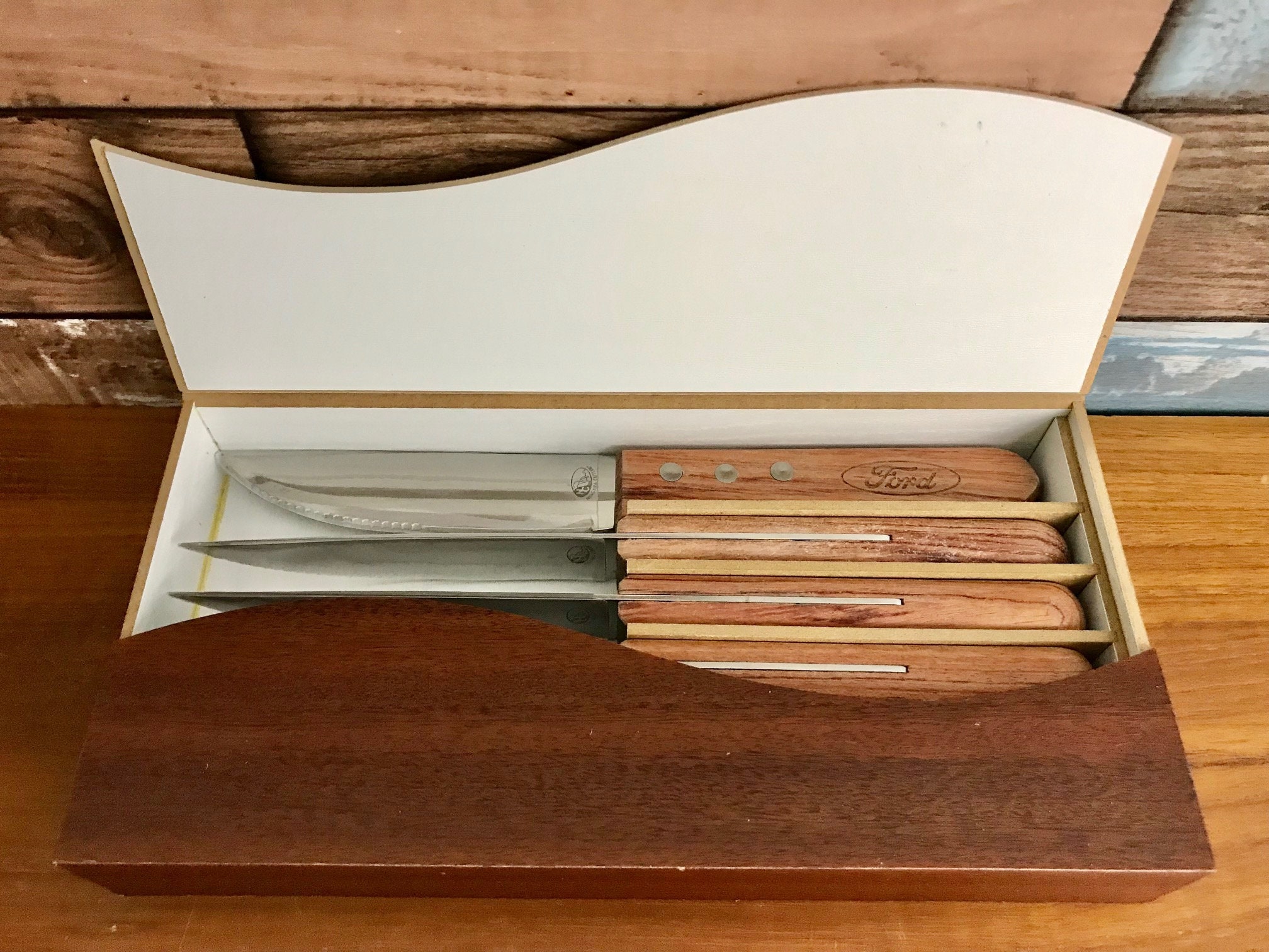 Steak Knives Ford Logo Set 6 Motor Company Niagara Cutlery Wood Handle ...